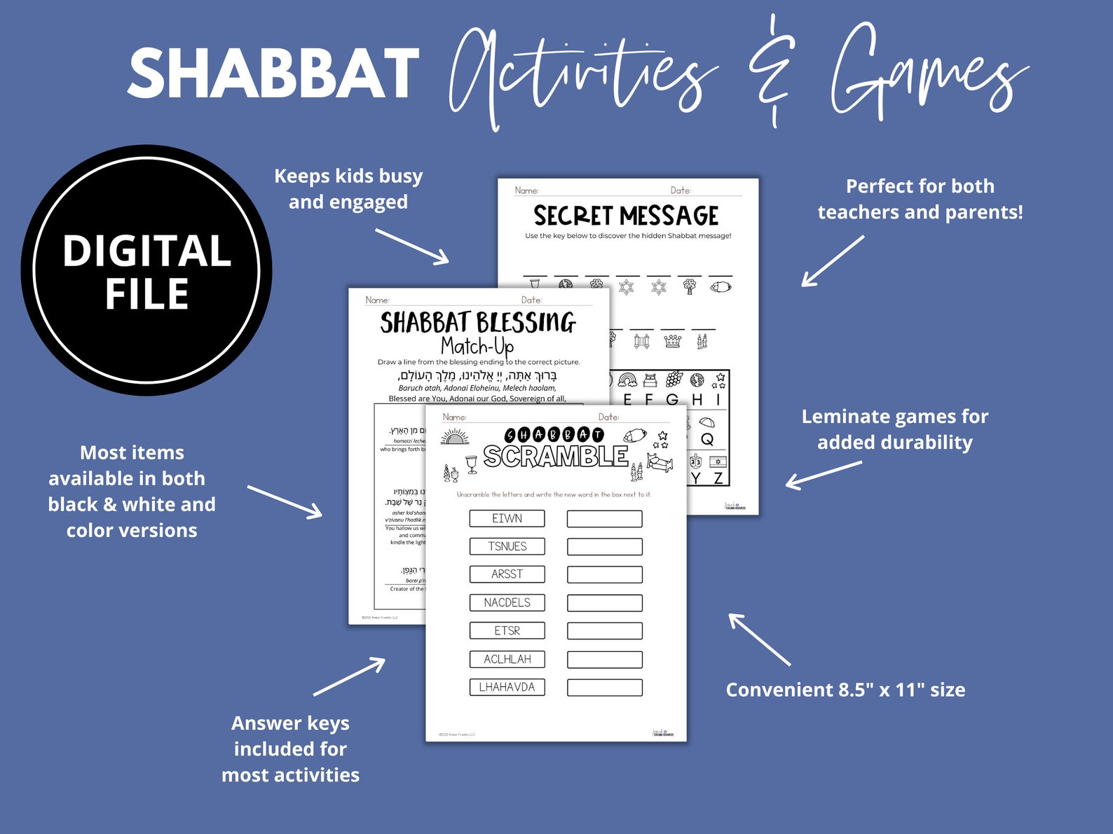 Shabbat Activity Sheets & Games | Jewish Printables | Shabbat Games for ...