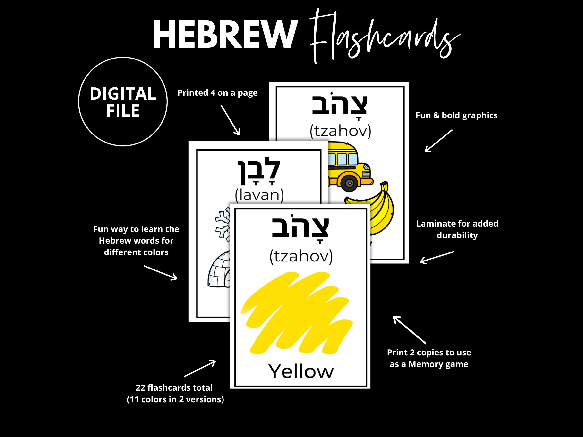 Hebrew Flashcards - Colors - Etsy