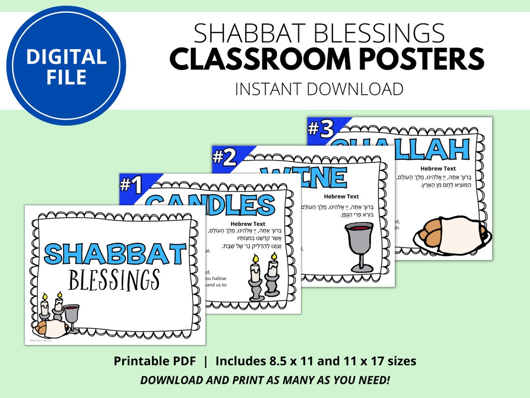 Shabbat Blessings Wall Posters Jewish Classroom Decor | Jewish Holidays ...