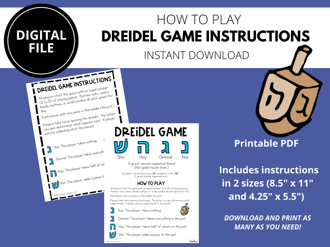 Dreidel Game Instructions | Jewish Games | Hanukkah Games | Hebrew ...