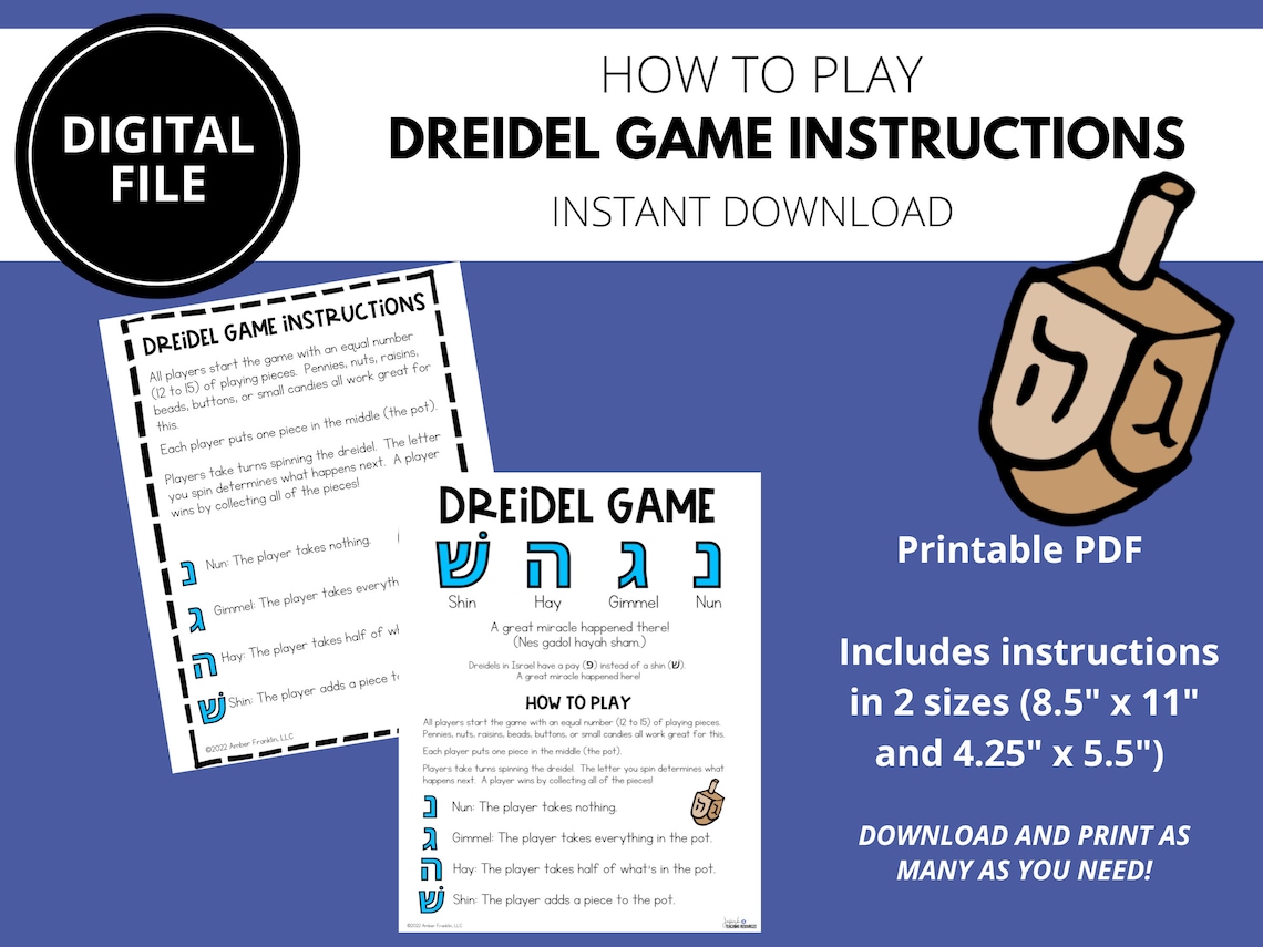 Dreidel Game Instructions | Jewish Games | Hanukkah Games | Hebrew ...