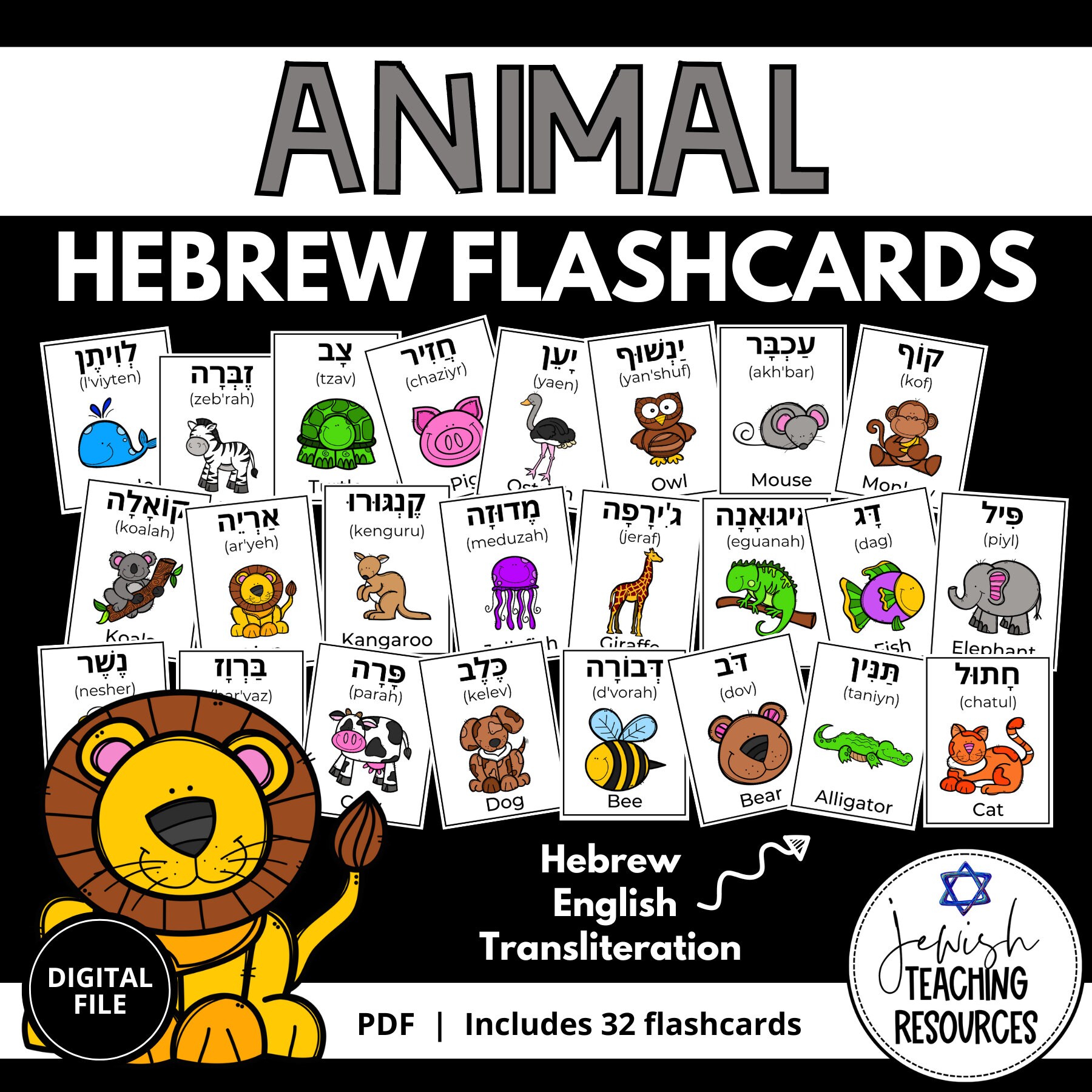 Hebrew Flashcard BUNDLE Colors, Numbers, Animals, Shapes, Fruits ...