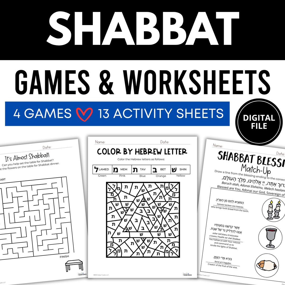 Shabbat Activity Sheets & Games | Jewish Printables | Shabbat Games for ...