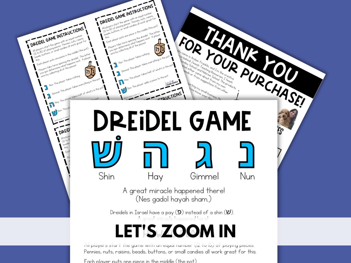 Dreidel Game Instructions | Jewish Games | Hanukkah Games | Hebrew ...