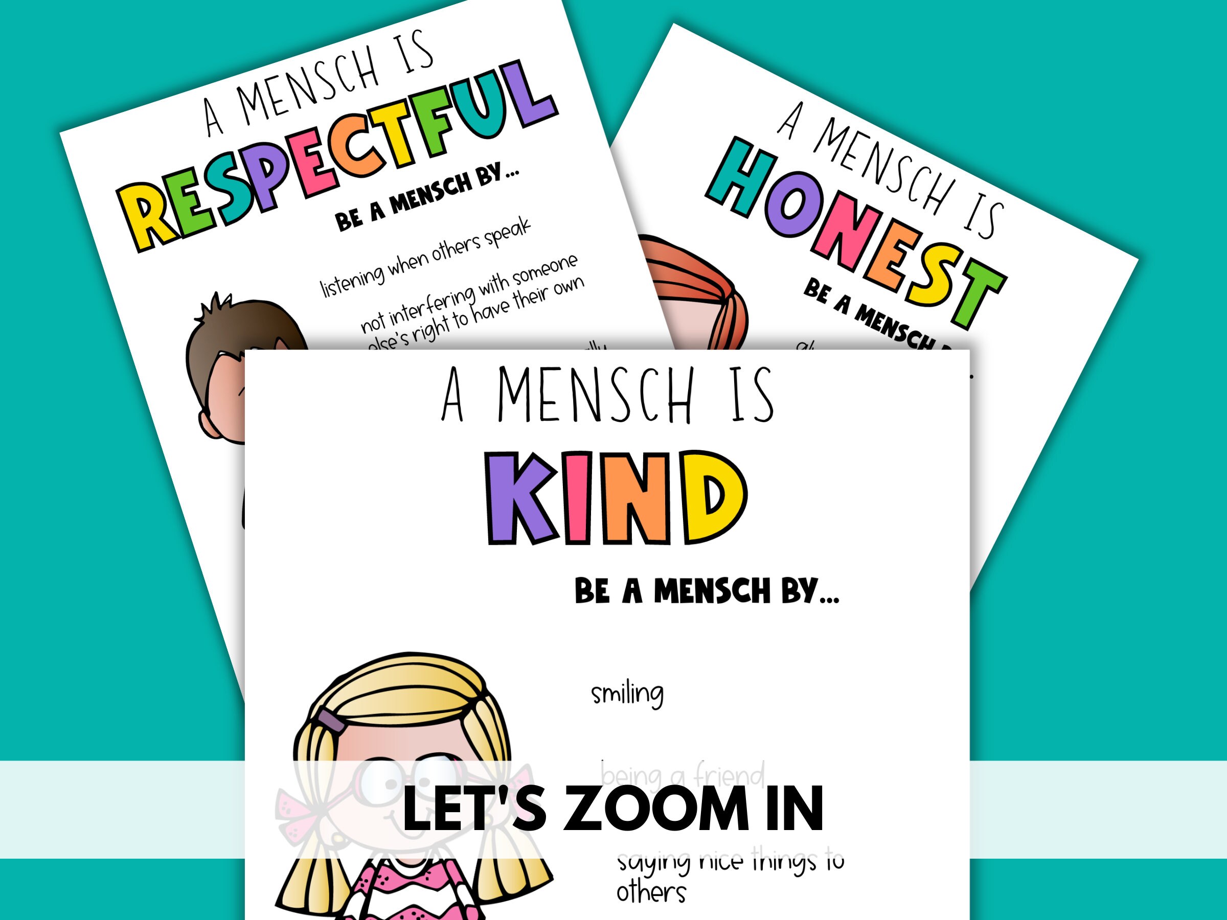 Be a Mensch Classroom Posters Jewish Classroom Decor Jewish Values ...