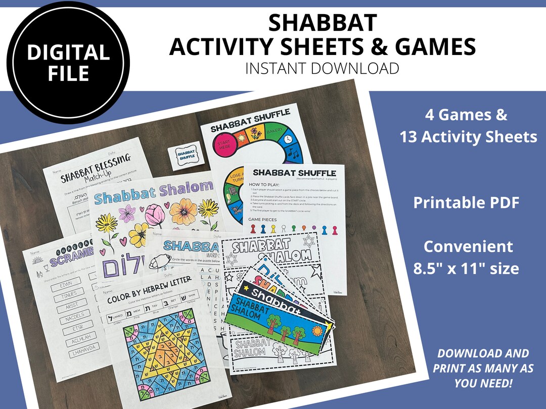 Shabbat Activity Sheets & Games | Jewish Printables | Shabbat Games for ...