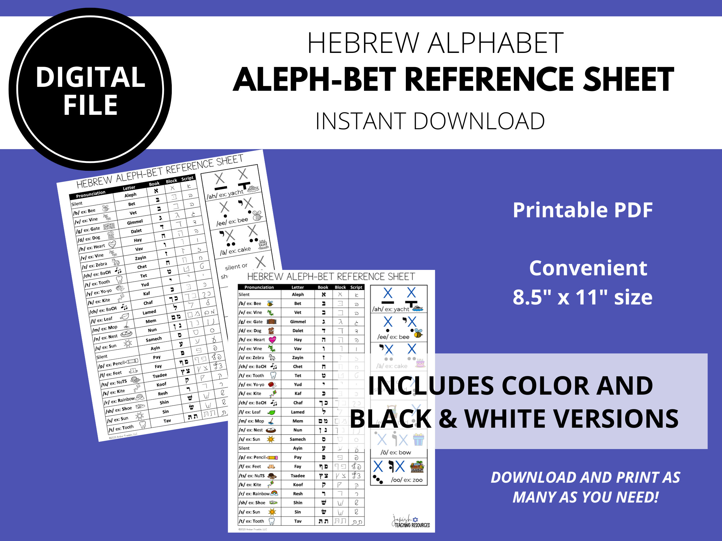 Hebrew Alphabet BUNDLE, Aleph Bet Flashcards, Hebrew Letters Vowels ...