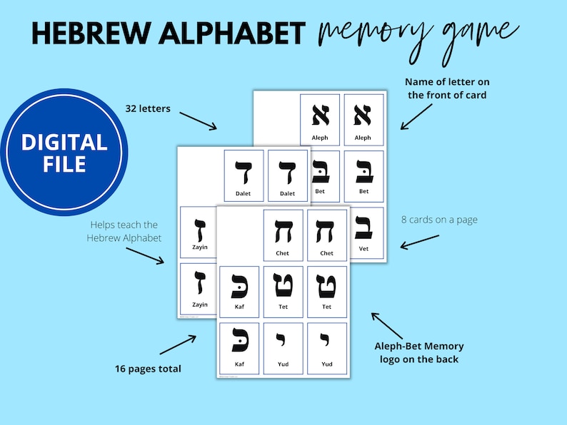 Printable Hebrew Alphabet Aleph-bet Memory Game | Educational Games for ...