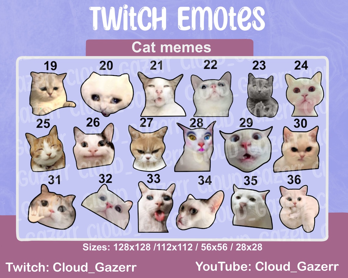 50 Cat Meme Emotes for Discord and Twitch Streaming - Etsy