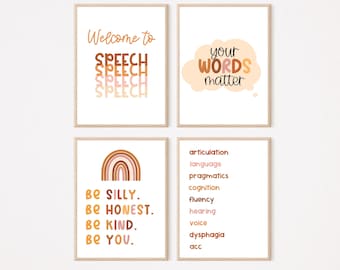 Speech Therapy Wall Decor Bundle of 4, Speech Room Set of 4 Prints ...