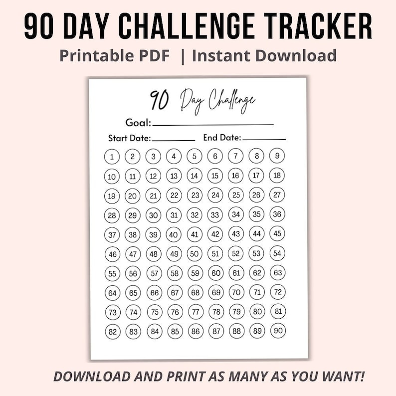 90 Day Challenge Tracker Printable Goal Progress Tracker - Etsy