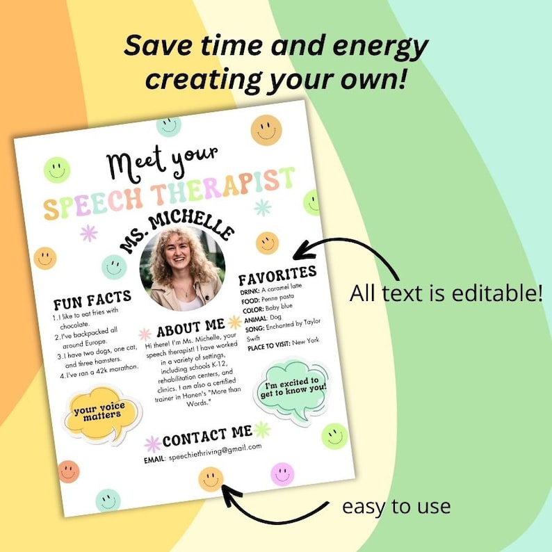 Meet the SLP Poster Editable Template: Back to School, Speech Therapist ...