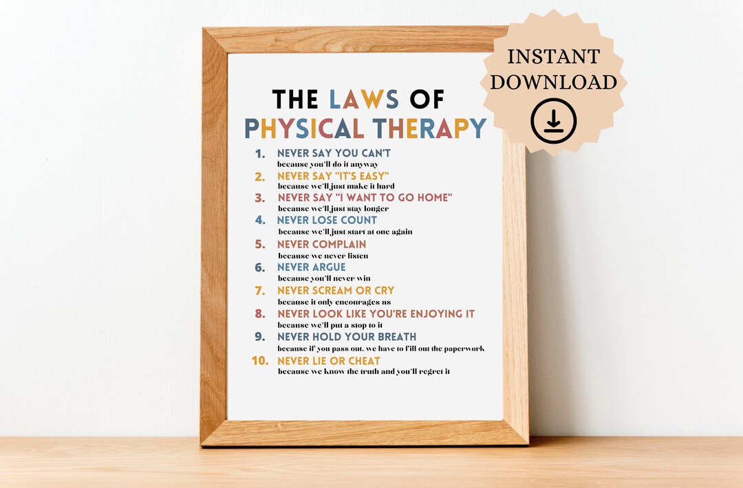 Physical Therapy Poster, the Laws of Physical Therapy, Physical Therapy ...
