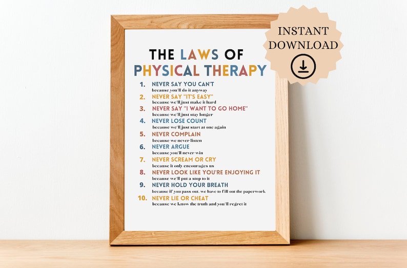 Physical Therapy Poster, the Laws of Physical Therapy, Physical Therapy ...