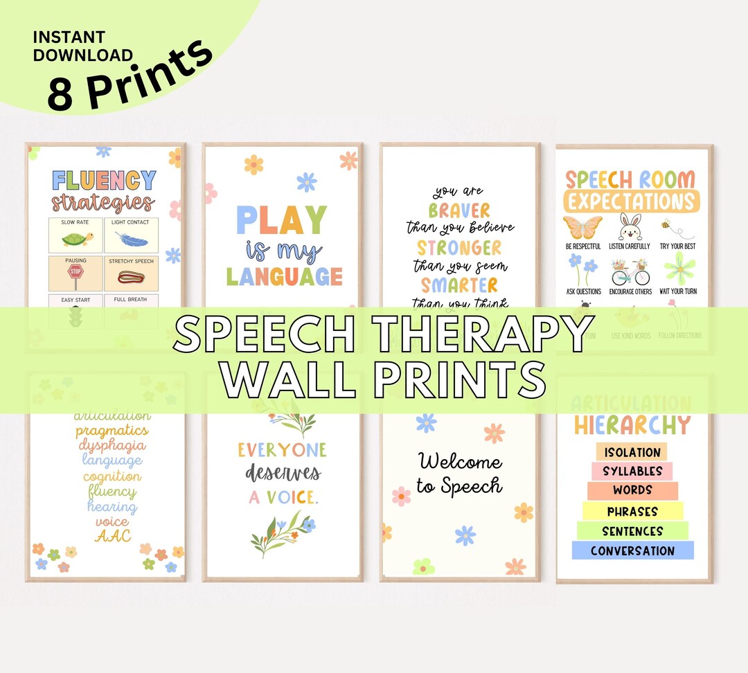 Spring Speech Therapy Wall Prints, Set of 8, Speech Therapy Decor ...