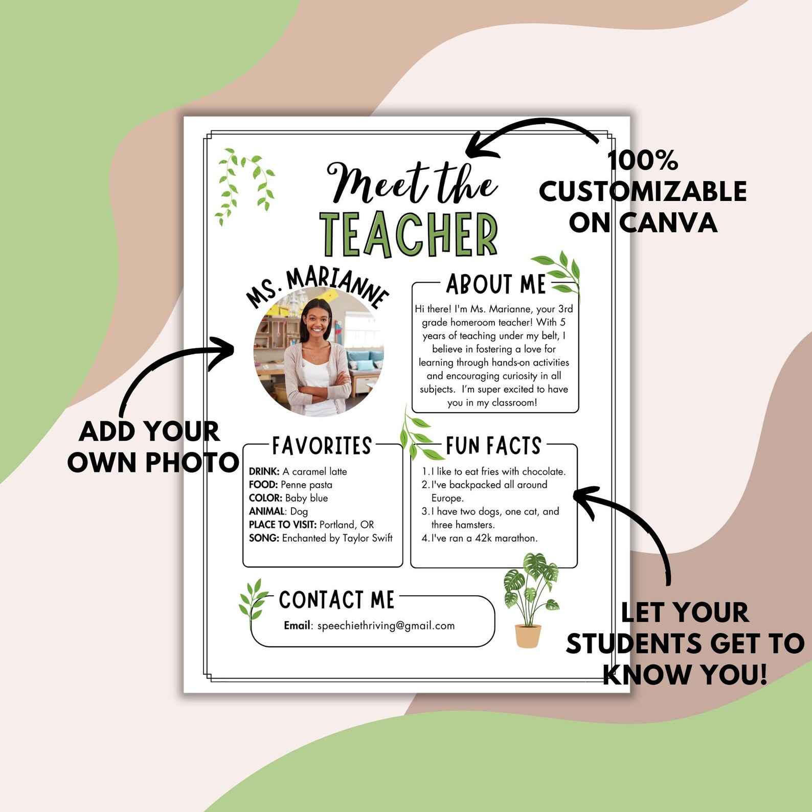 Boho Themed Meet the Teacher, Teacher Template, Editable Meet the ...