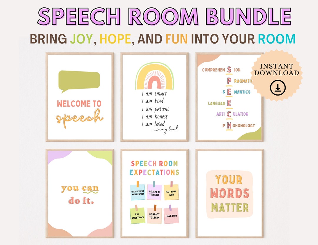 Bright Speech Room Decor Bundle, Set of 6, Speech Therapy Room Decor ...