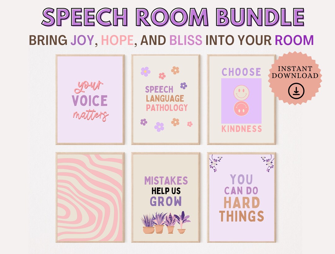 Purple and Pink Speech Room Decor Bundle, Set of 6, SLP Posters, Speech ...