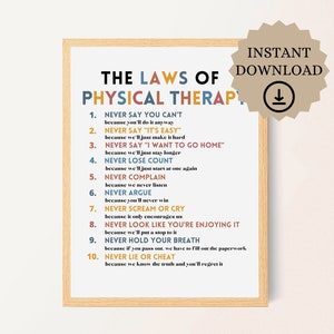 Physical Therapy Poster, the Laws of Physical Therapy, Physical Therapy ...