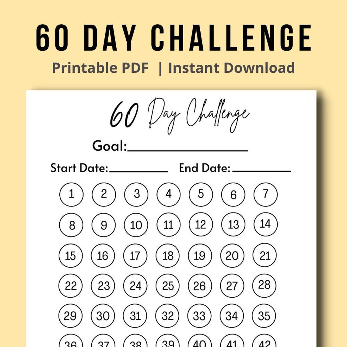 60 Day Challenge Tracker Printable | Goal Progress Tracker | Habit ...