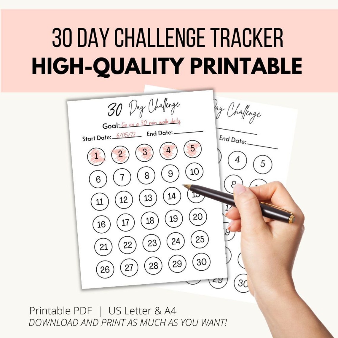 30 Day Challenge Tracker Printable, Printable Habit Tracker, Goal ...