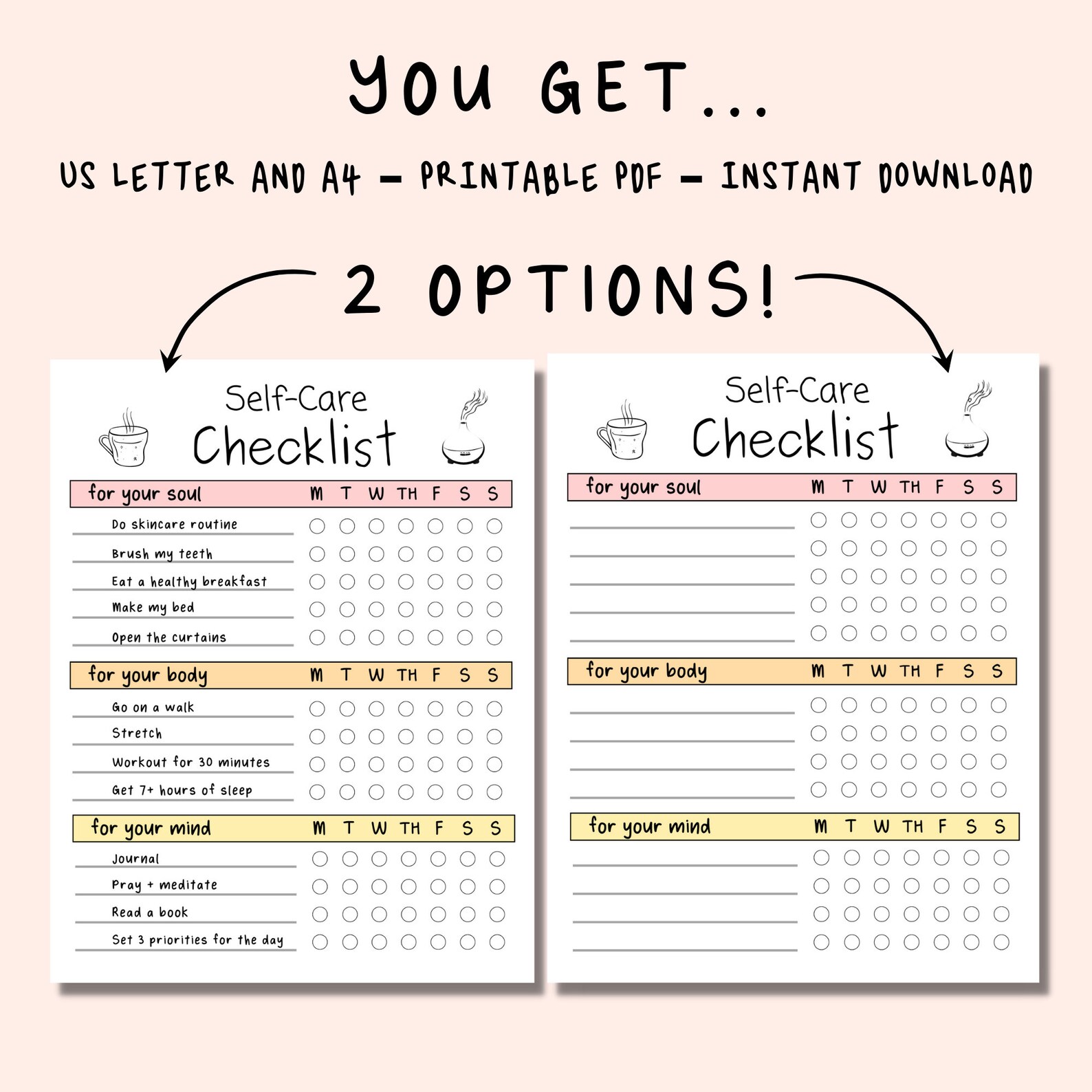 Self Care Daily Checklist, Daily Self Care Checklist Printable, Self ...