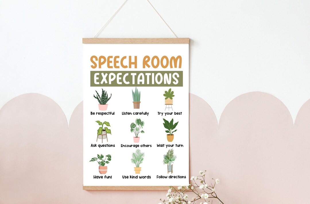 Boho Plants Speech Room Expectations, Speech Therapy Room Decor ...