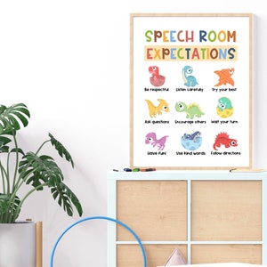 Dinosaur Speech Room Expectations, Speech Therapy Expectations Sign ...