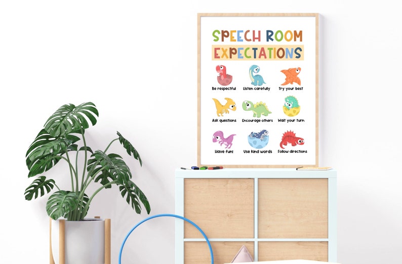 Dinosaur Speech Room Expectations, Speech Therapy Expectations Sign ...