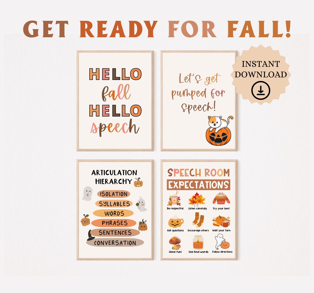 Fall Speech Therapy Poster Bundle, Fall Speech Therapy Decor, Set of 4 ...