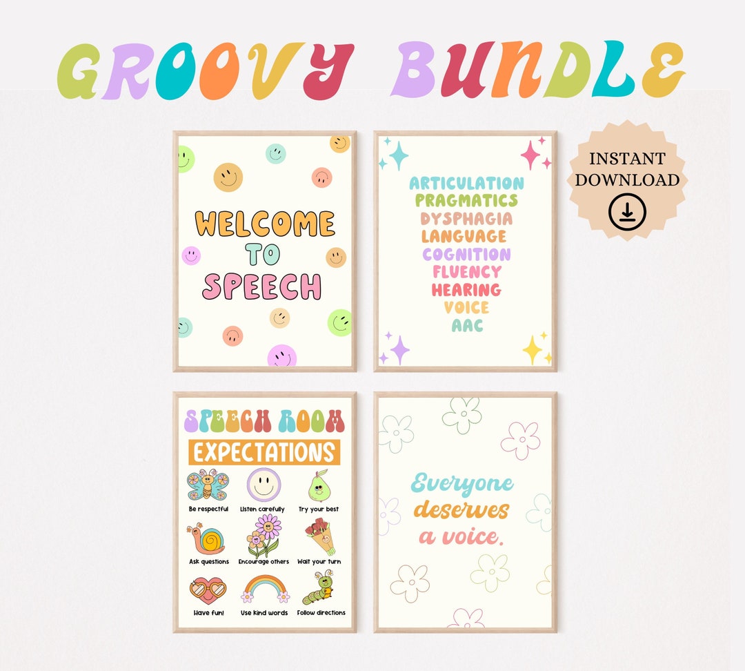 Groovy Speech Therapy Bundle, Speech Therapy Room Decor, SLP Posters ...