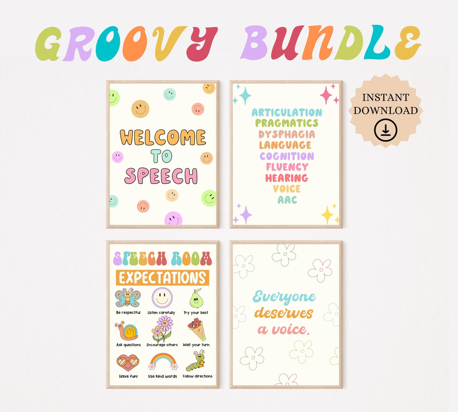 Groovy Speech Therapy Bundle, Speech Therapy Room Decor, SLP Posters ...