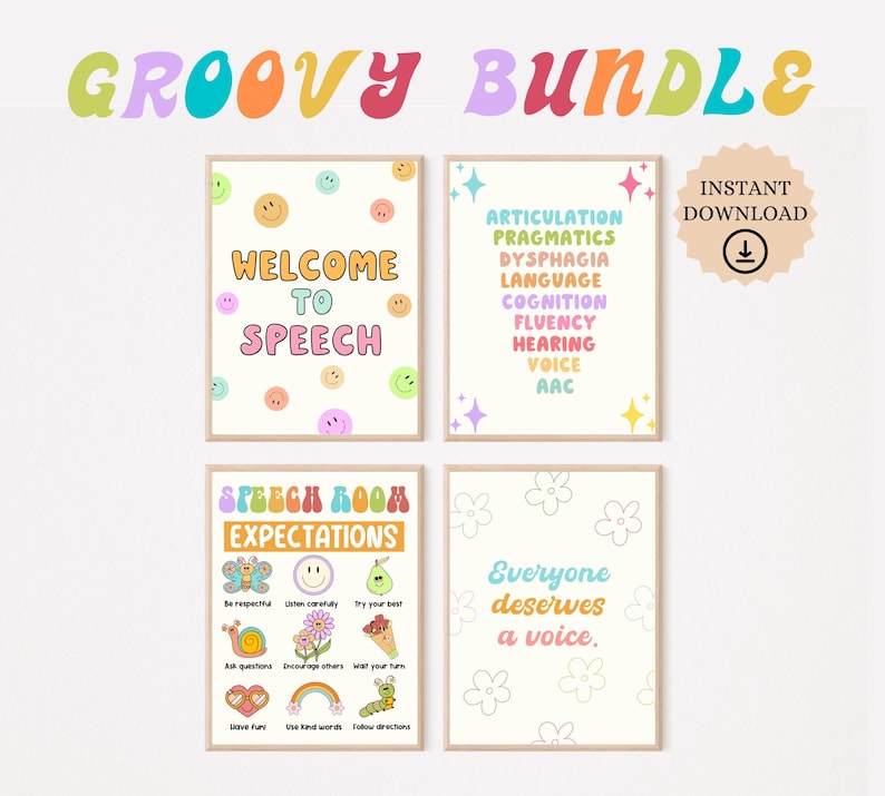Groovy Speech Therapy Bundle Speech Therapy Room Decor SLP - Etsy