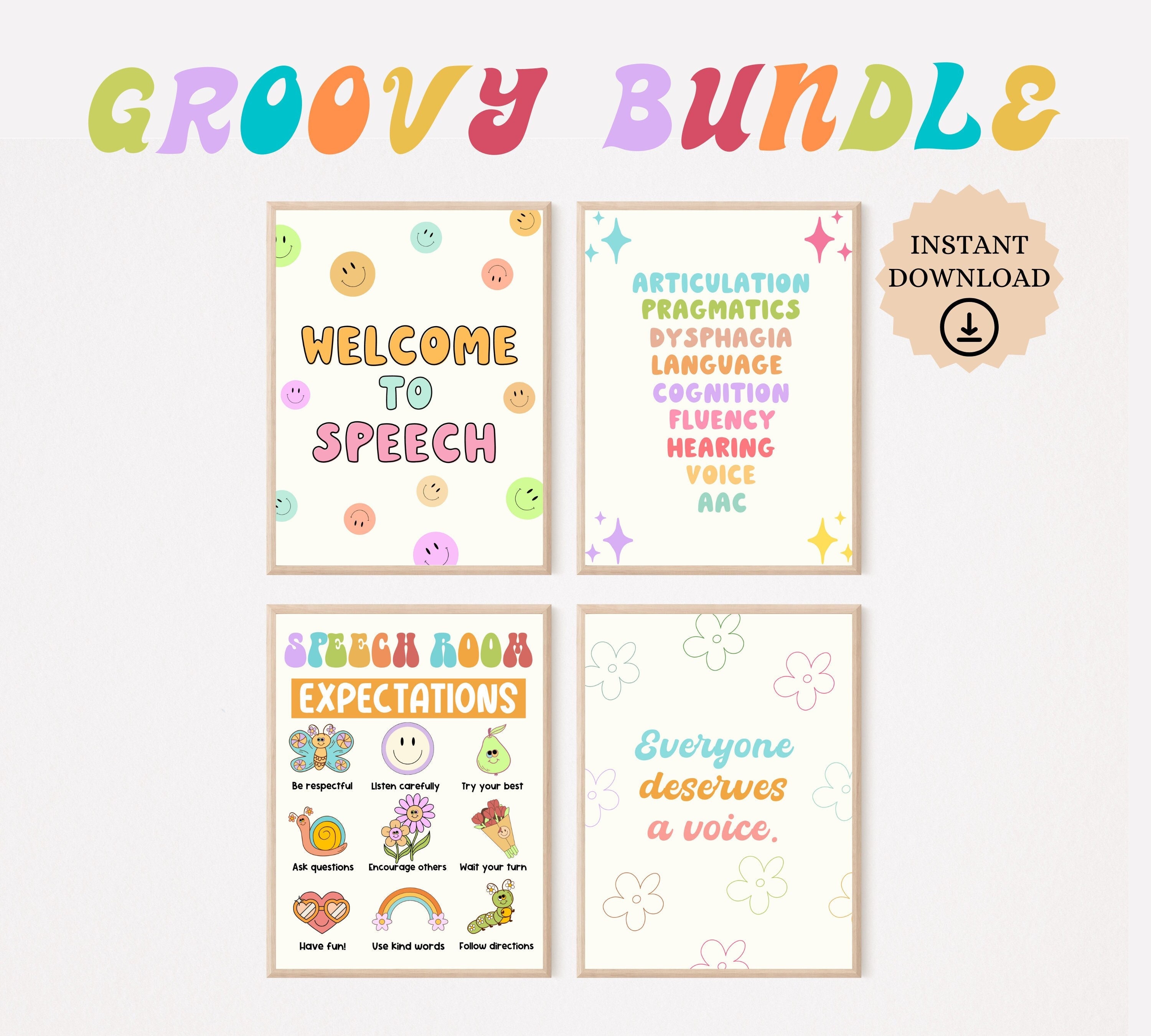Groovy Speech Therapy Bundle, Speech Therapy Room Decor, SLP Posters ...