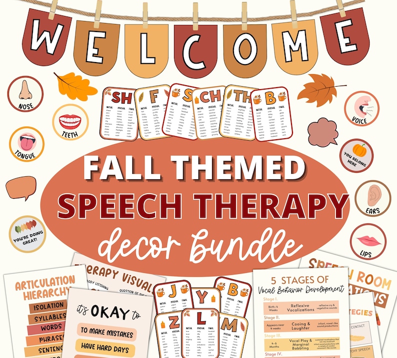 Fall Themed Speech Bundle, Speech Therapy Classroom and Office Decor ...