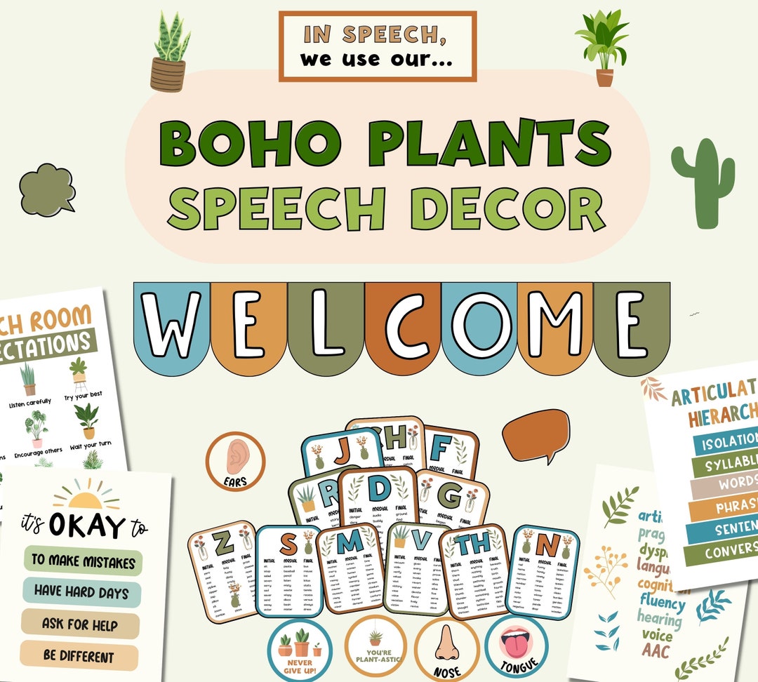 Boho Plants Speech Therapy Decor, Speech Classroom Decor, Speech Decor ...