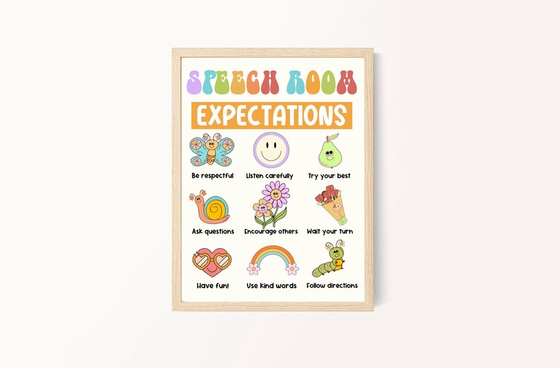 Speech Room Expectations Poster: Groovy Retro Speech Therapy Print ...