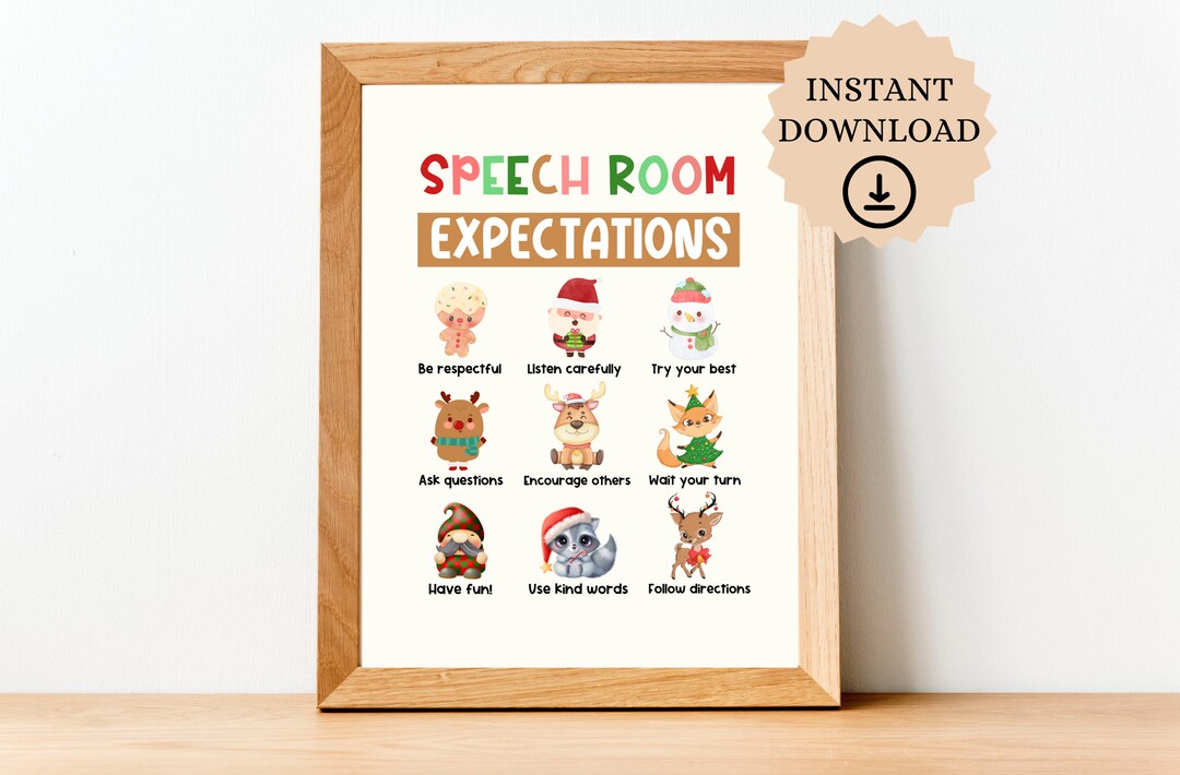 Christmas Speech Room Expectations Sign, Speech Therapy Room Decor ...