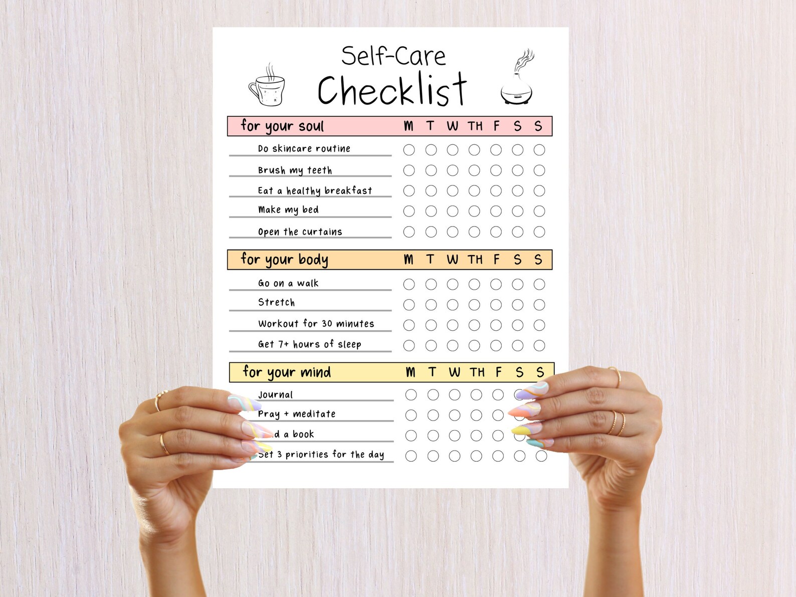 Self Care Daily Checklist, Daily Self Care Checklist Printable, Self ...