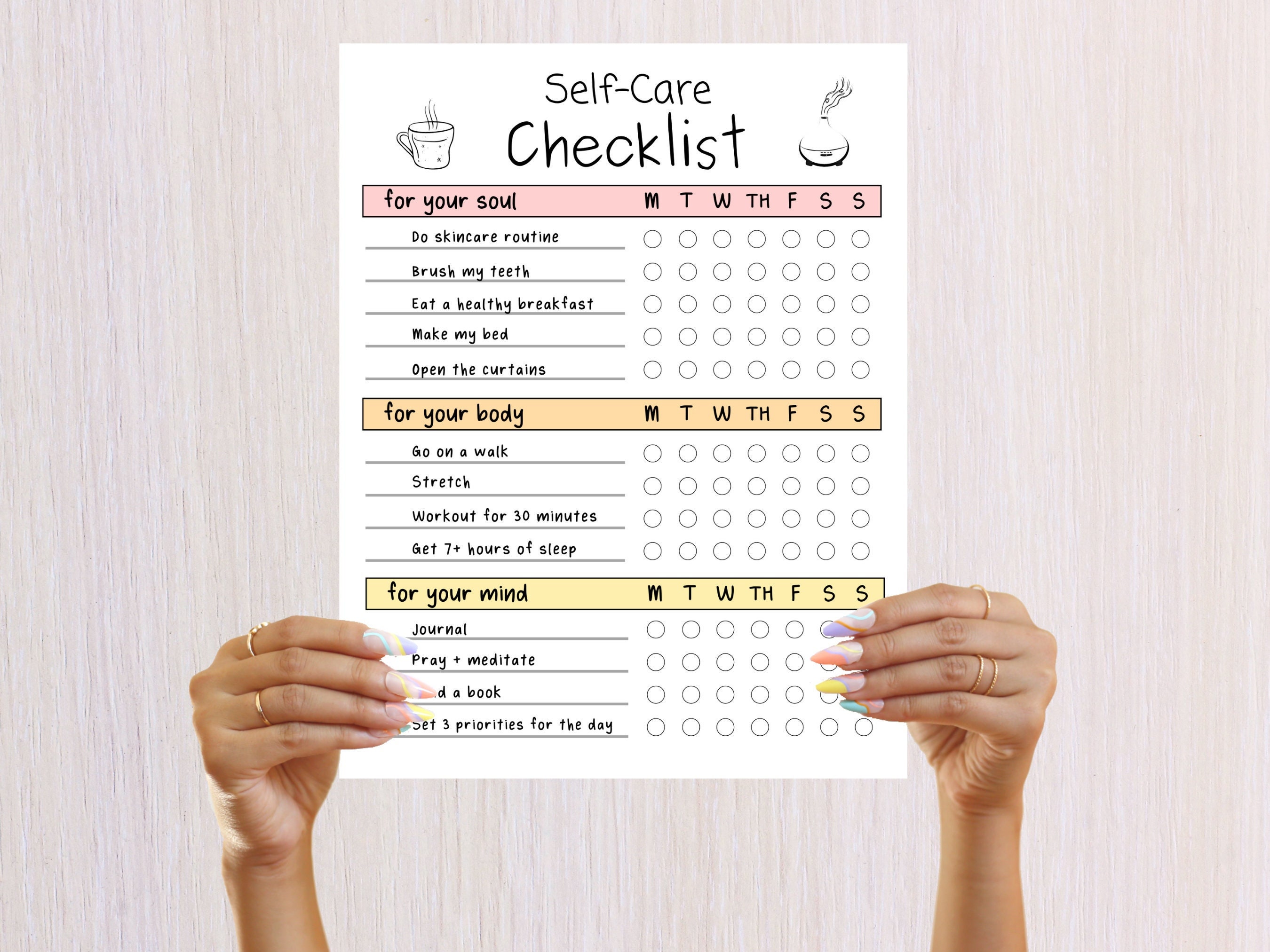 Self Care Daily Checklist, Daily Self Care Checklist Printable, Self ...