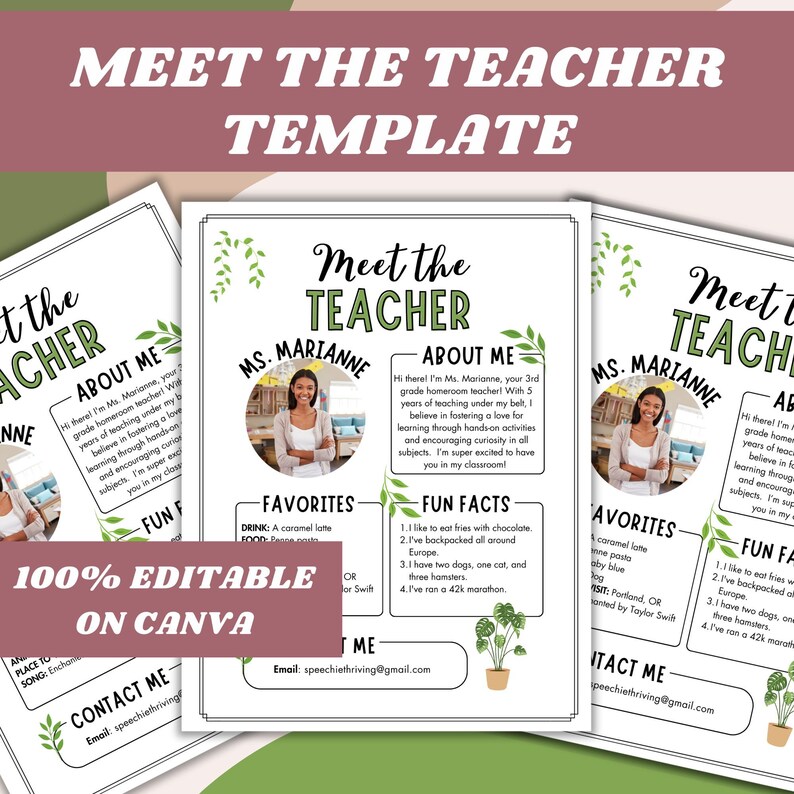 Boho Themed Meet the Teacher, Teacher Template, Editable Meet the ...