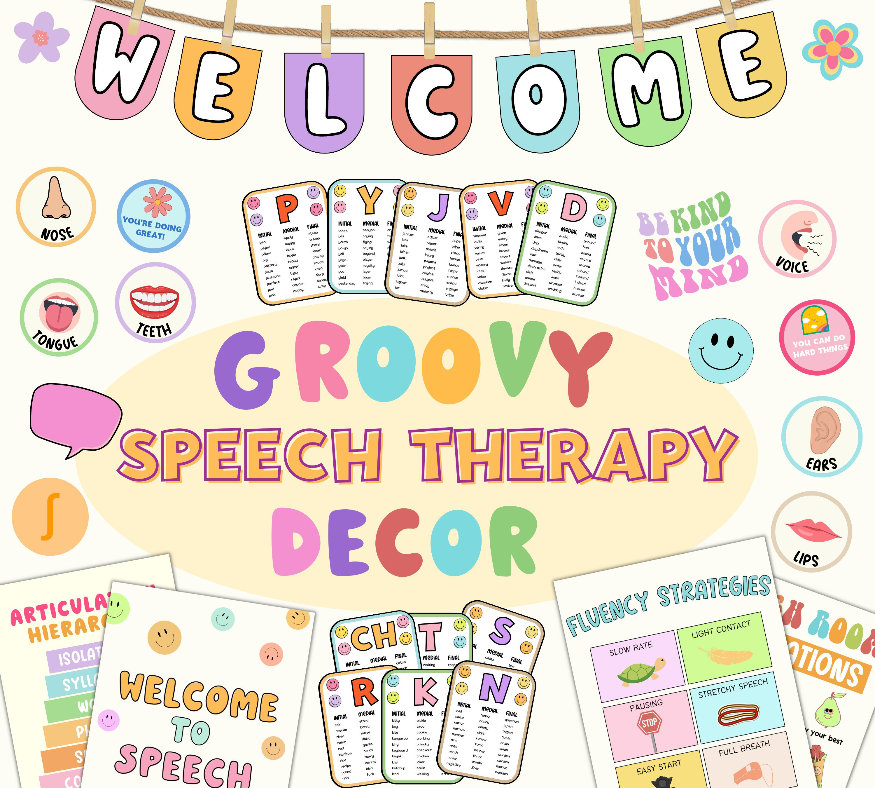 Groovy Speech Therapy Classroom and Office Decor, Speech and Language ...