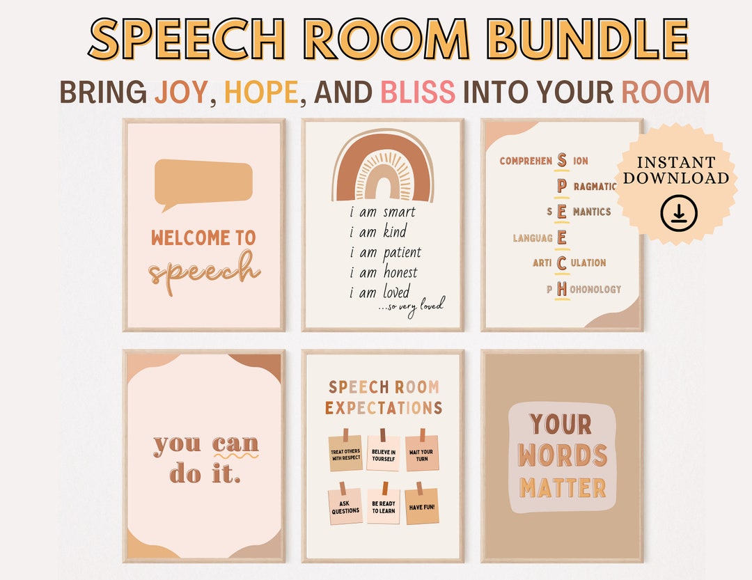 Boho Speech Room Decor Bundle, Set of 6, SLP Classroom Decor, Speech ...