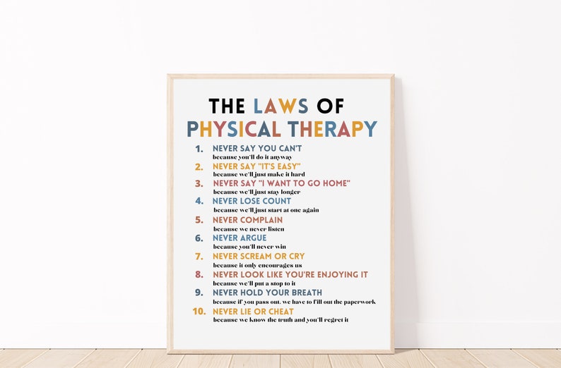 Physical Therapy Poster, the Laws of Physical Therapy, Physical Therapy ...