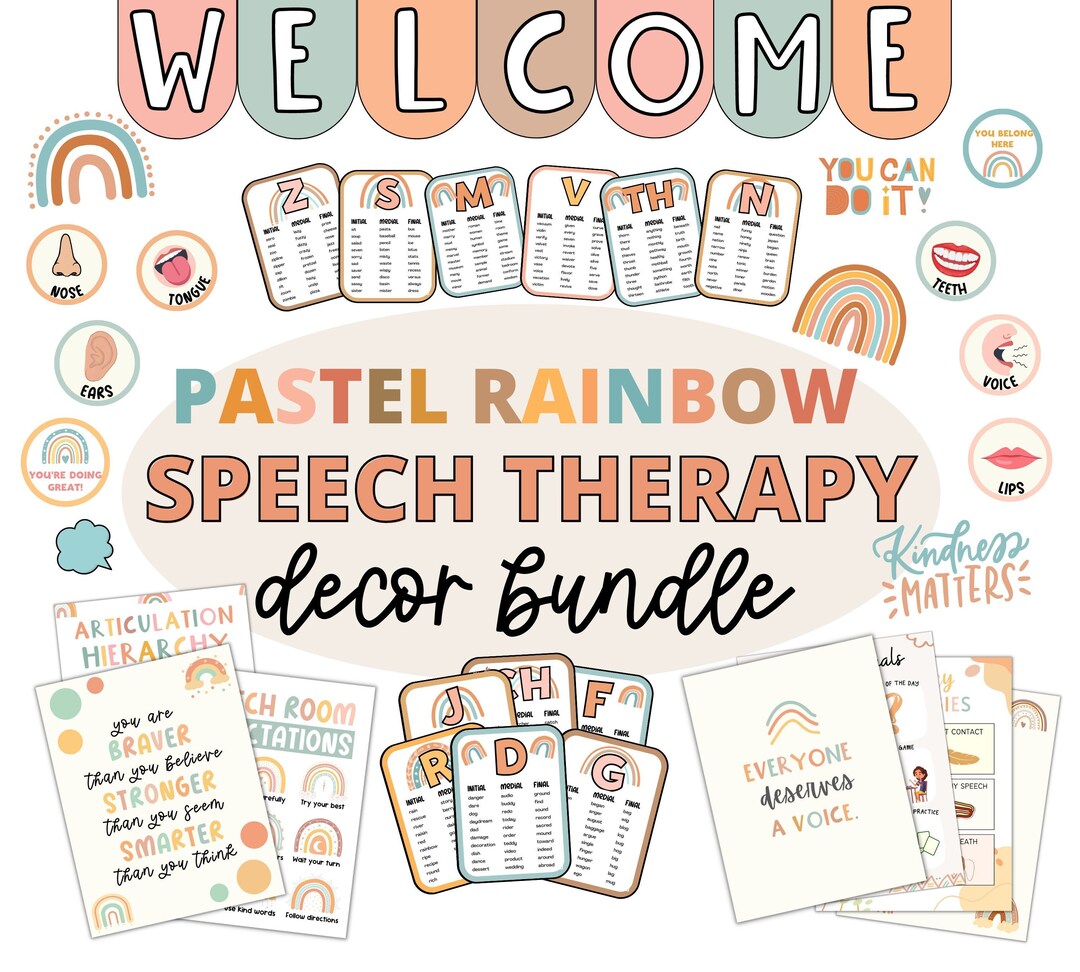 Pastel Rainbow Speech Therapy Classroom Decor, Speech and Language ...
