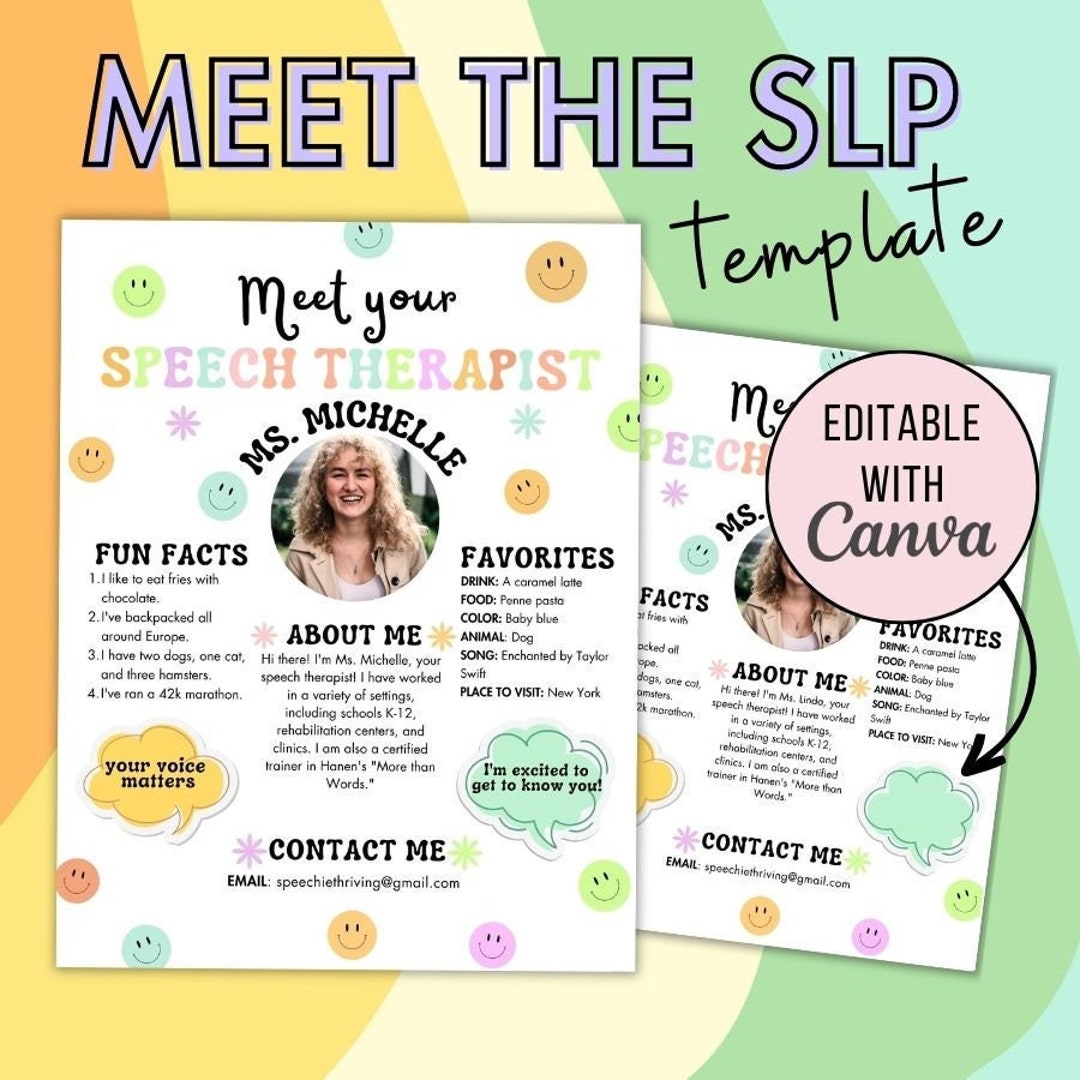 Meet the Speech Language Pathologist, Back to School Canva Editable ...