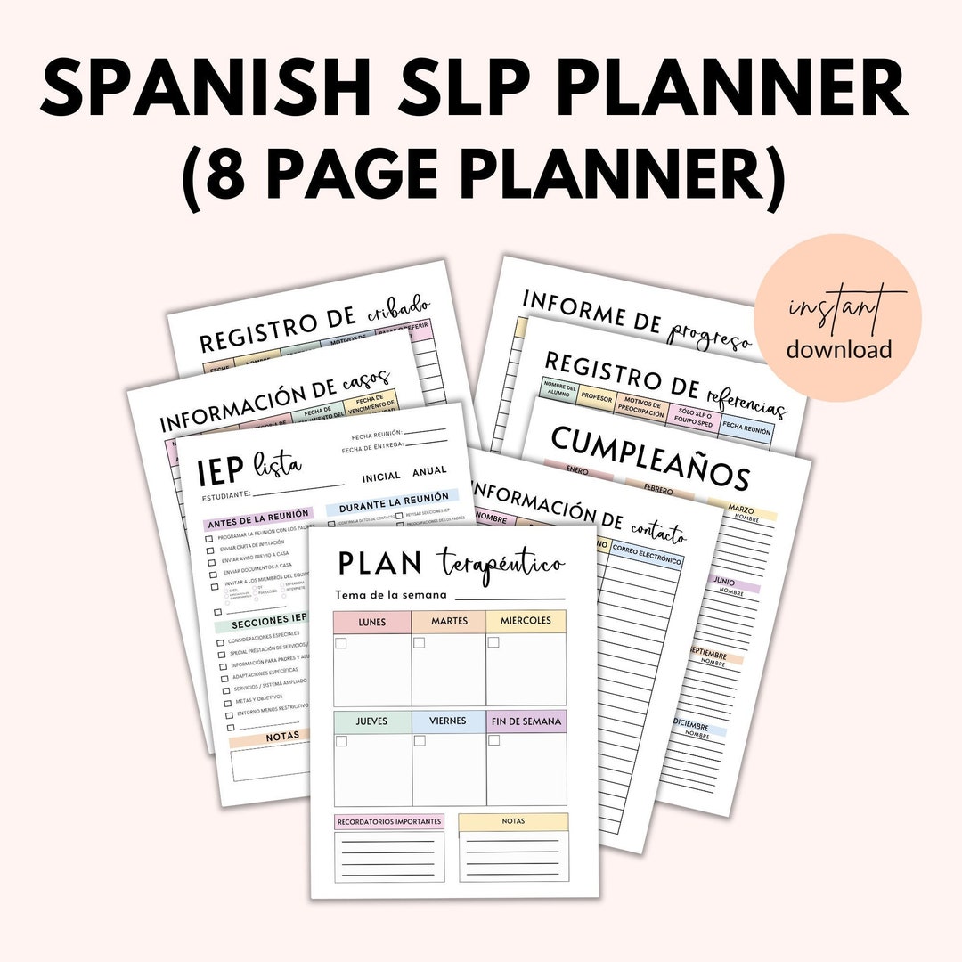 Spanish Speech Therapy Planner, Printable Spanish SLP Planner, IEP ...