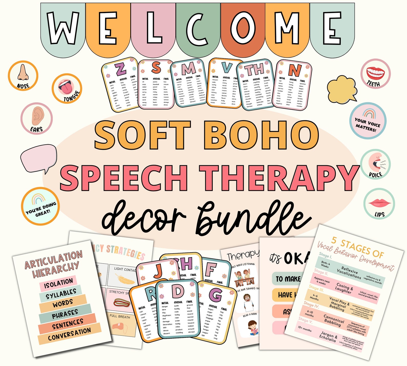 Soft Boho Speech Therapy Classroom and Office Decor SLP - Etsy