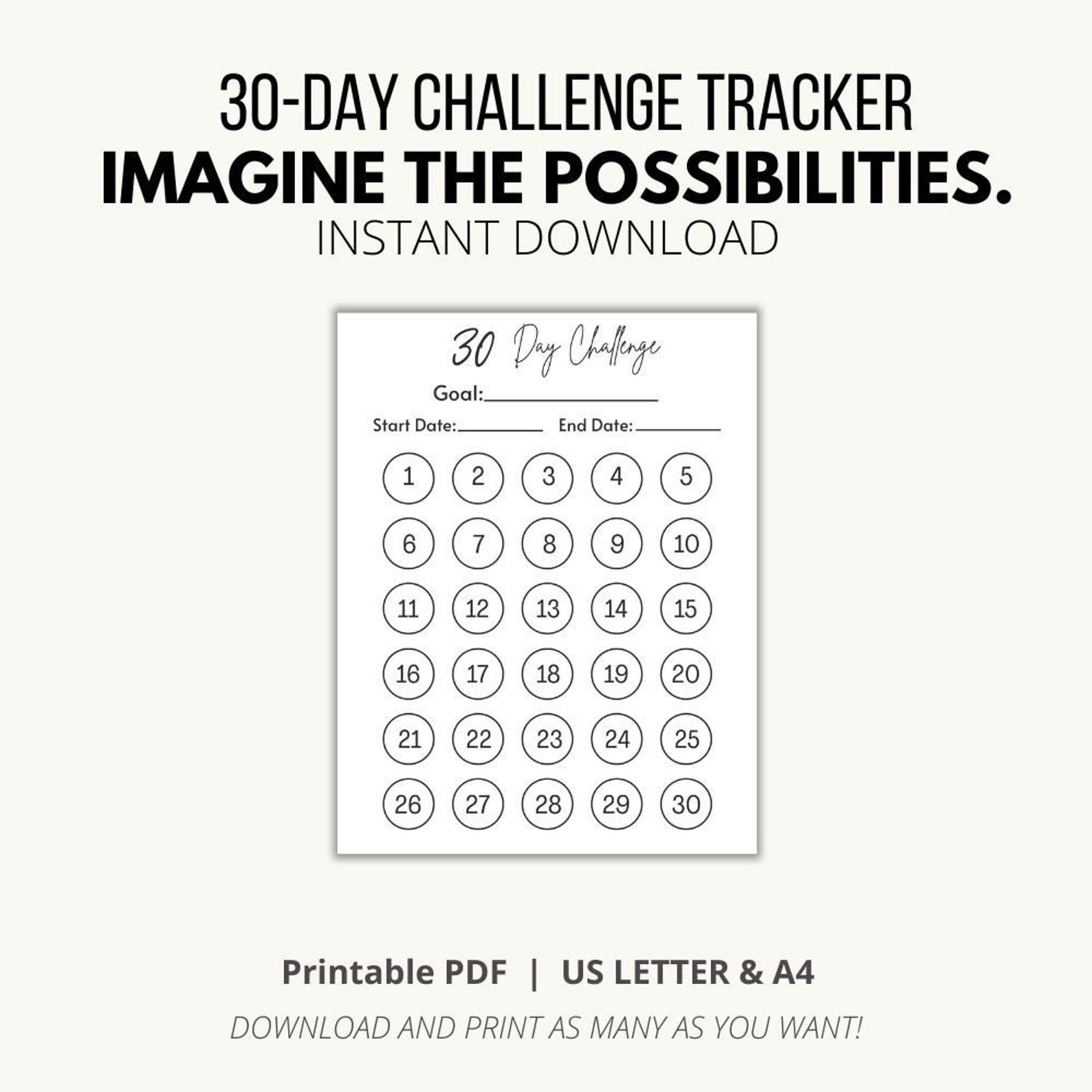 30 Day Challenge Tracker Printable, Printable Habit Tracker, Goal ...