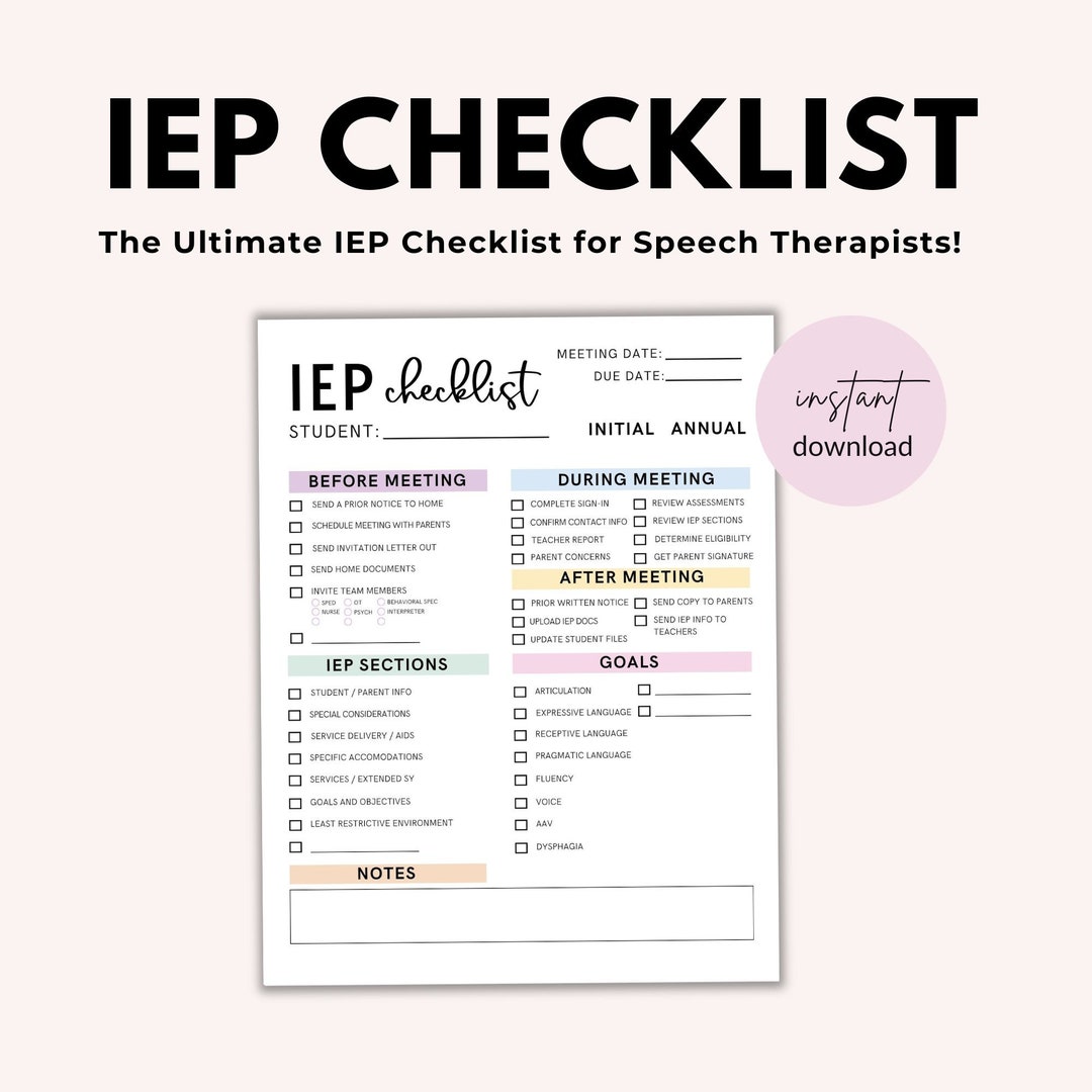 IEP Checklist, Printable IEP Planner, Speech Materials, Speech Therapy ...